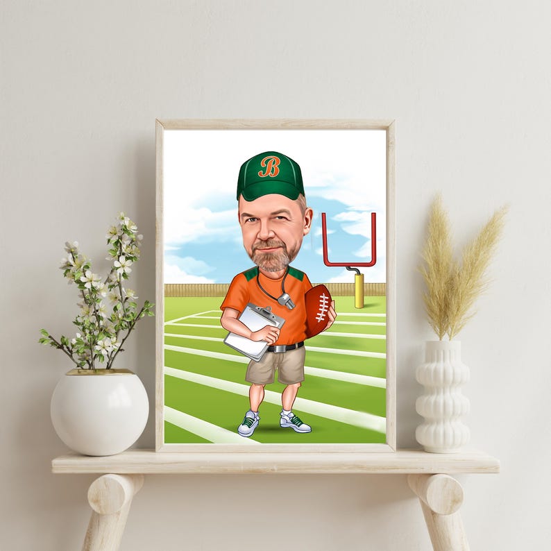 Personalized Football Coach Caricature – Custom Digital Sports Art ...