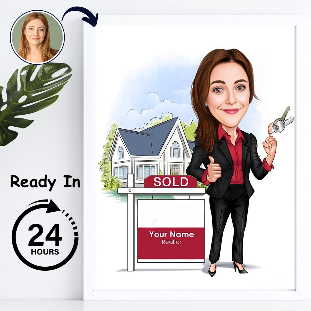 Custom Realtor Caricature Portrait: Personalized Real Estate Gift ...