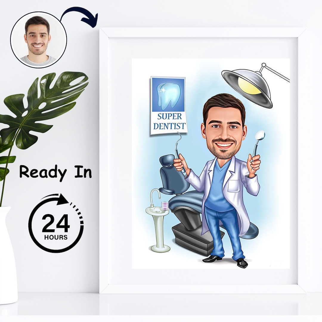 Custom Male Dentist Cartoon Portrait, Personalized Dentist Caricature ...