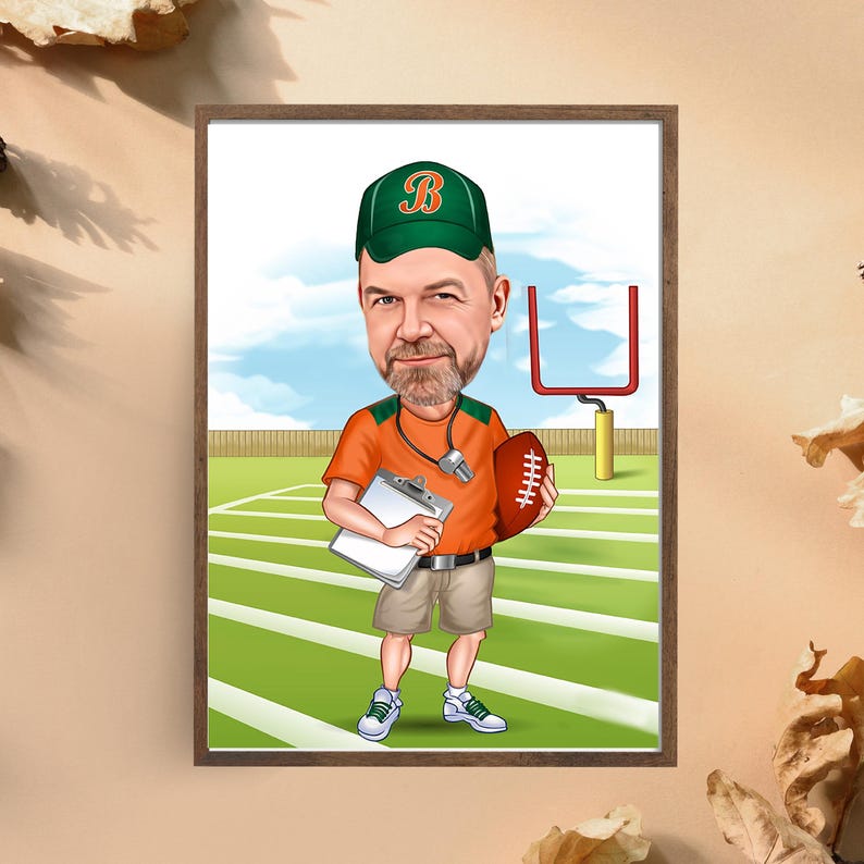 Personalized Football Coach Caricature – Custom Digital Sports Art ...