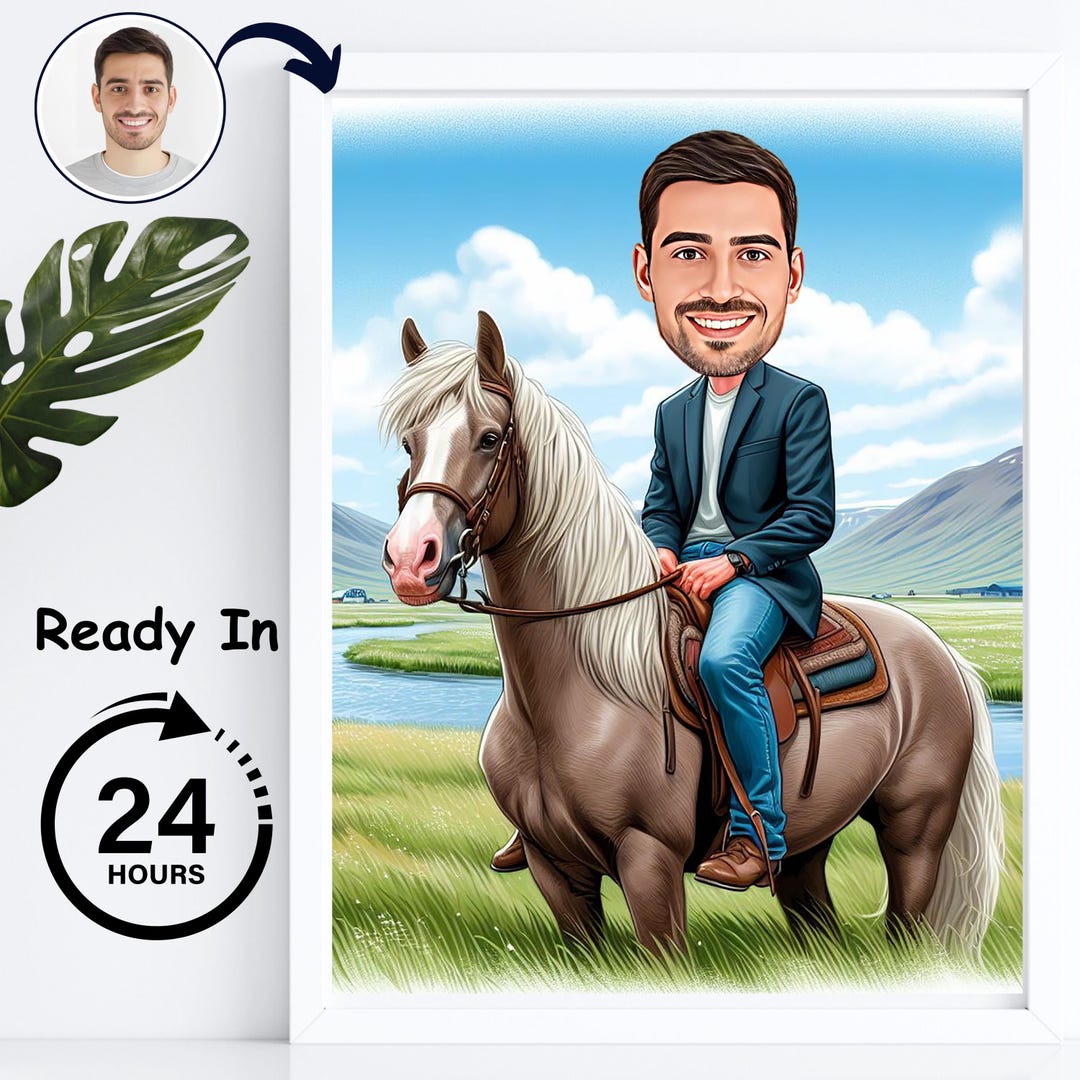 Custom Horse Rider Caricature Portrait: Equestrian Gift (digital) - Etsy