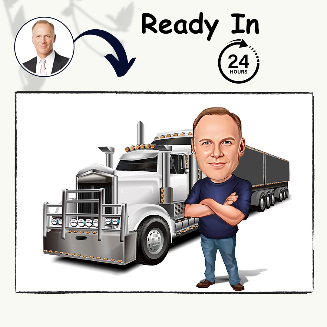 Custom Truck Driver Caricature From Photo Personalized Long Haul ...