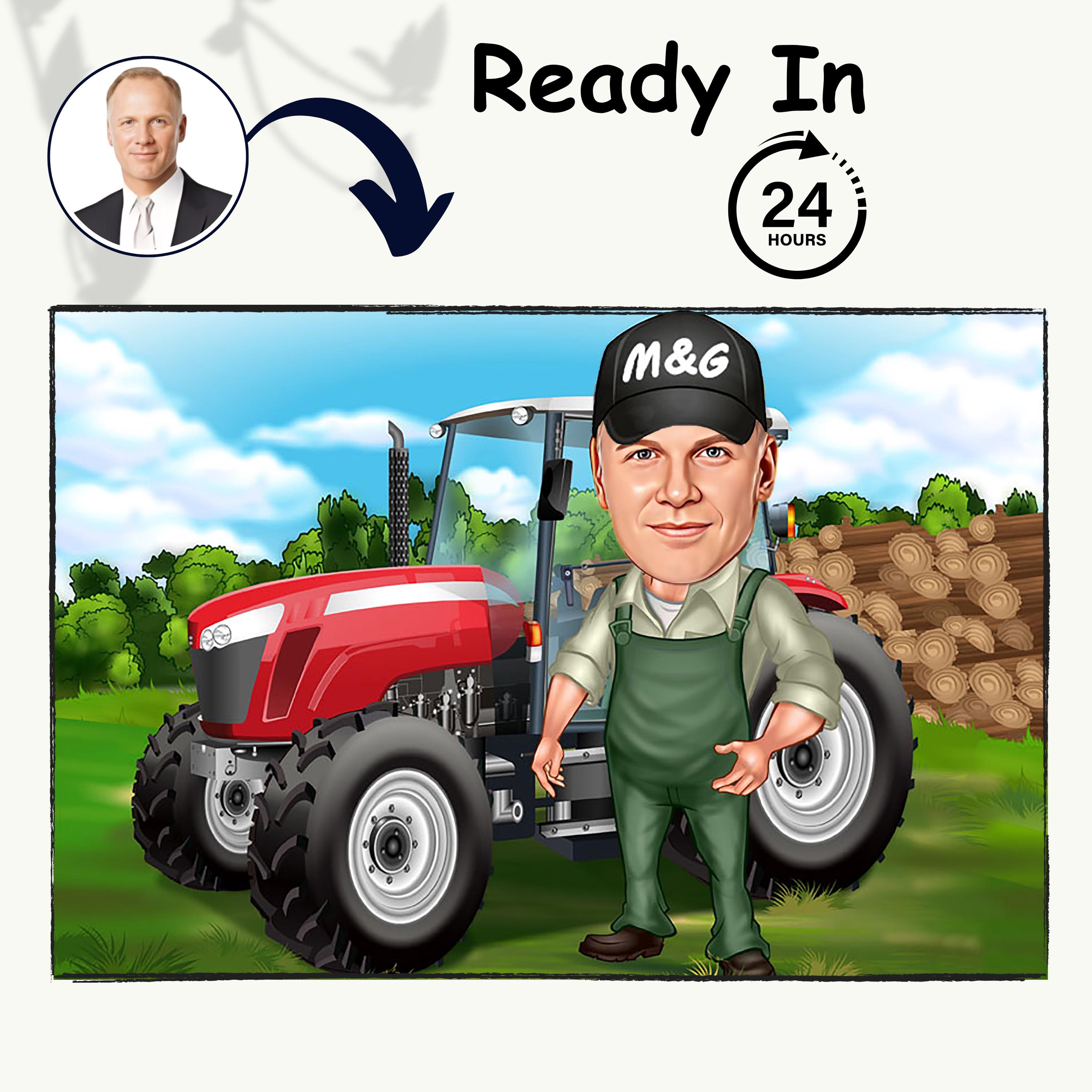 Custom Farmer Caricature From Photo Tractor Driver Cartoon Farming ...
