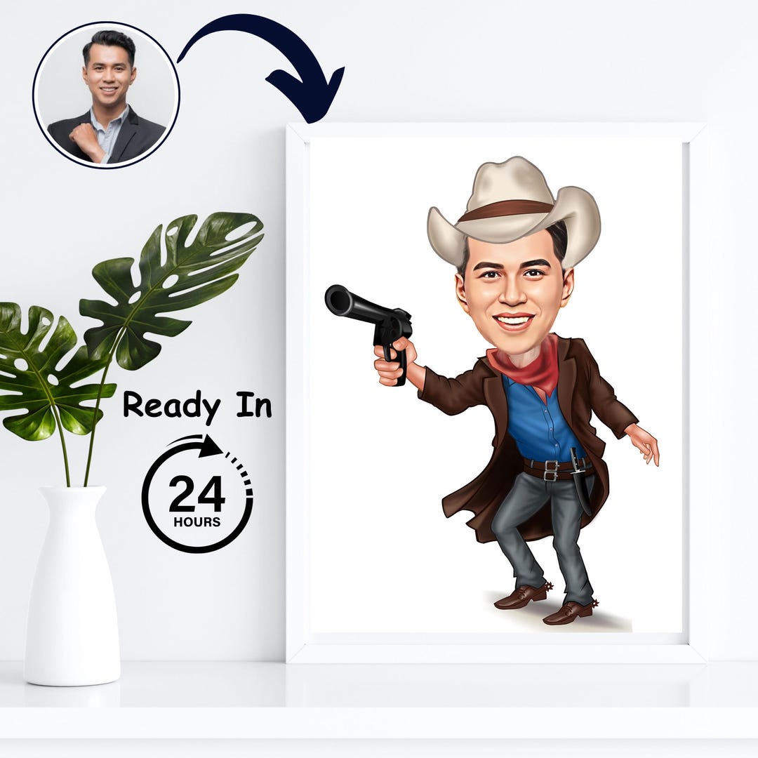 Cow Boy Caricature From Photo Rodeo Rider Custom Gifts Wall Art Funny ...