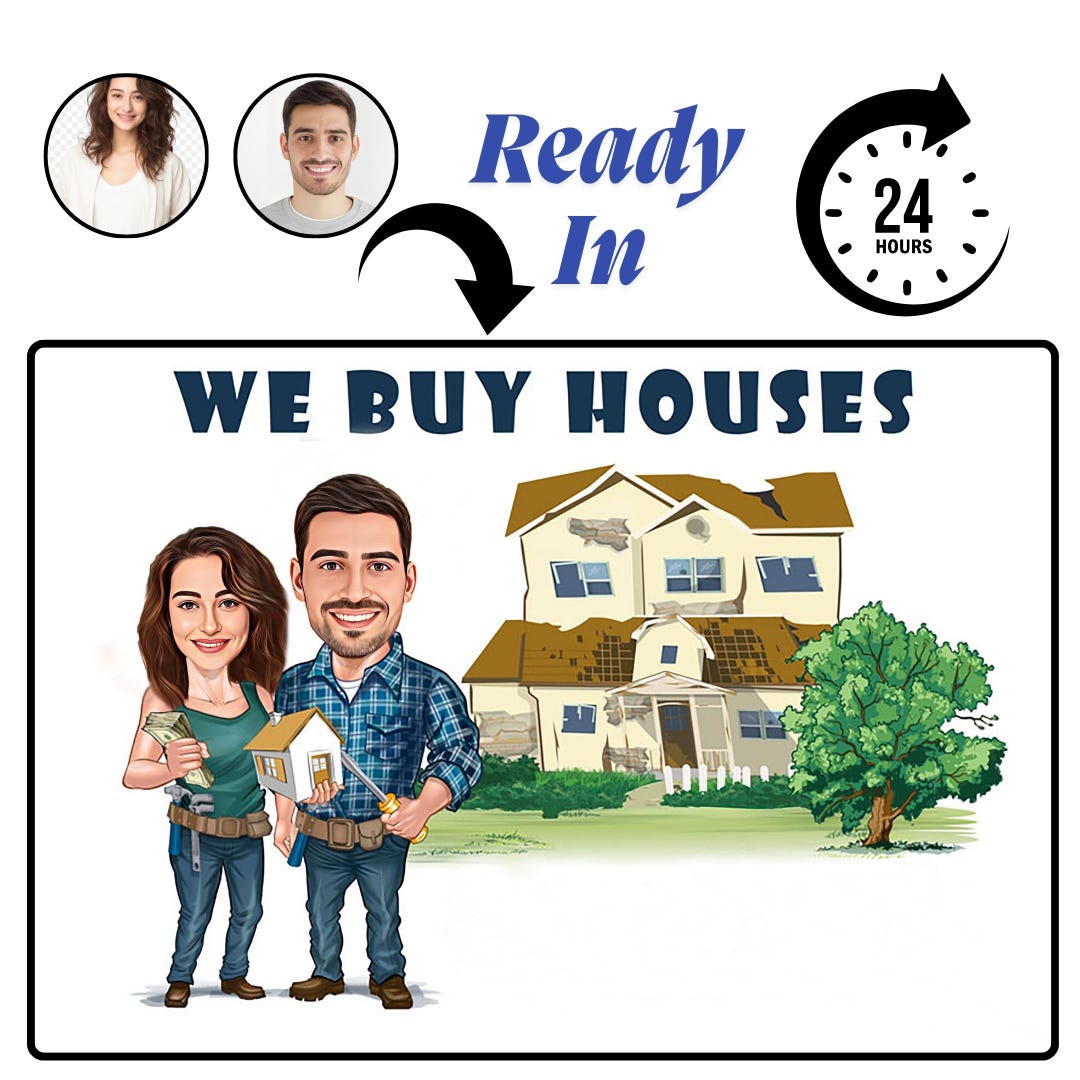 Realtor Couple Cartoon Portrait: Custom Real Estate Agent Gift (digital ...