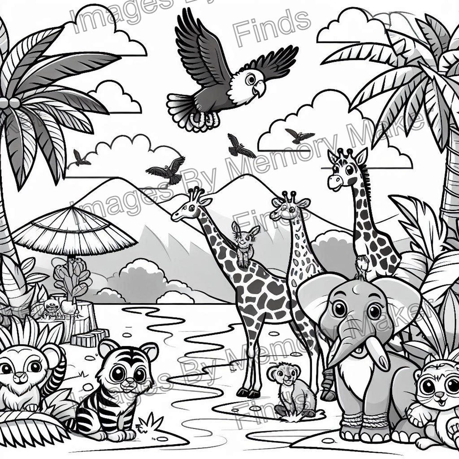 Wild Safari and Jungle Adventure Coloring Bundle – Digital Download for ...