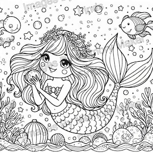 Mermaid Coloring Pages | Printable Ocean Fantasy Art | Digital Download ...