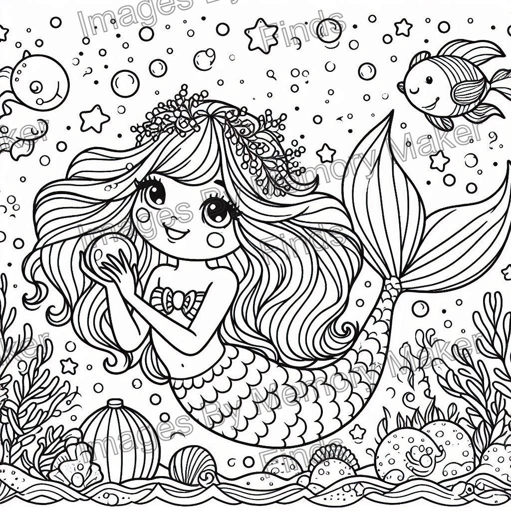 Mermaid Coloring Pages | Printable Ocean Fantasy Art | Digital Download ...