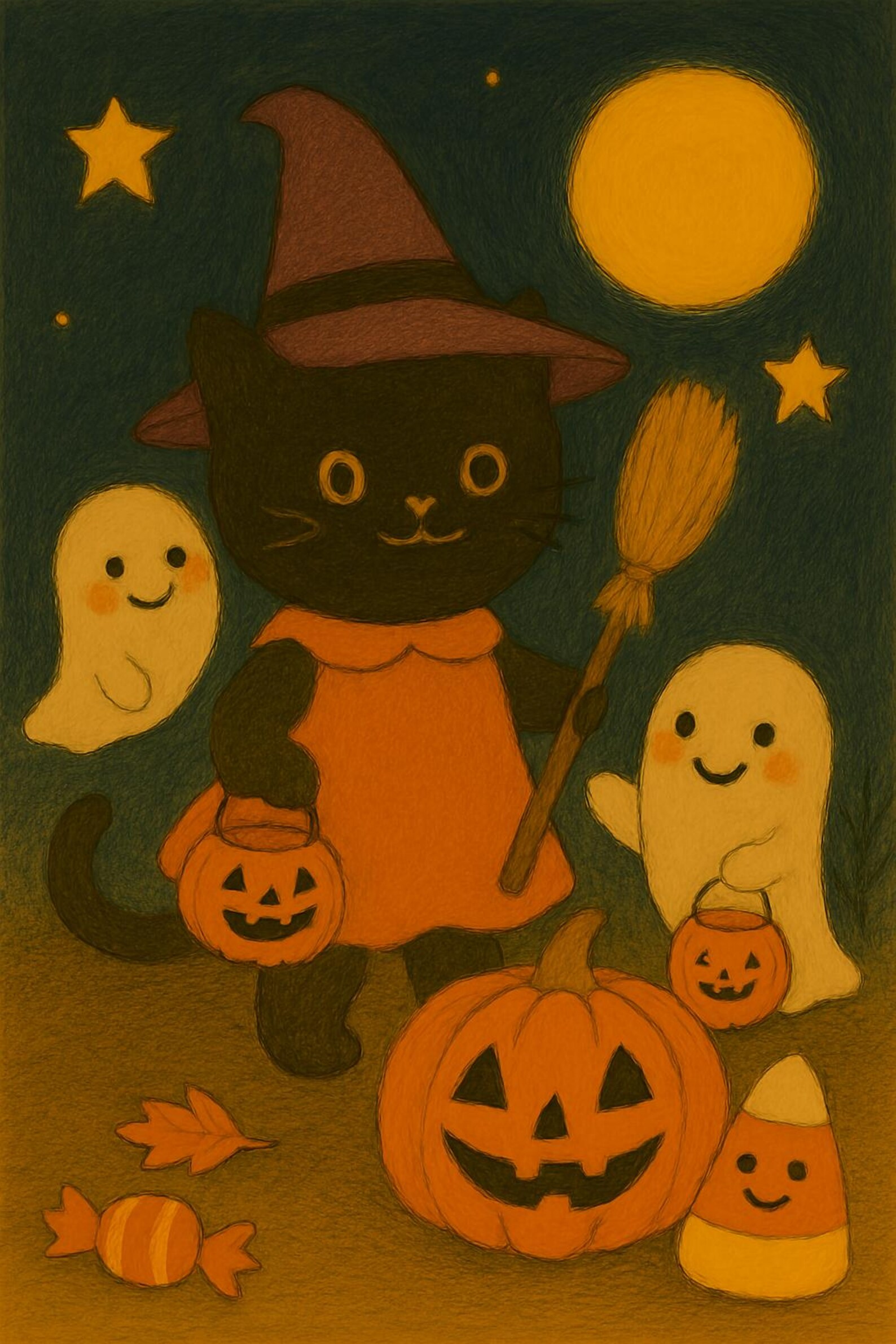 Cute Halloween Wall Art | Ghosts, Cats, Pumpkins & Candy | Instant ...