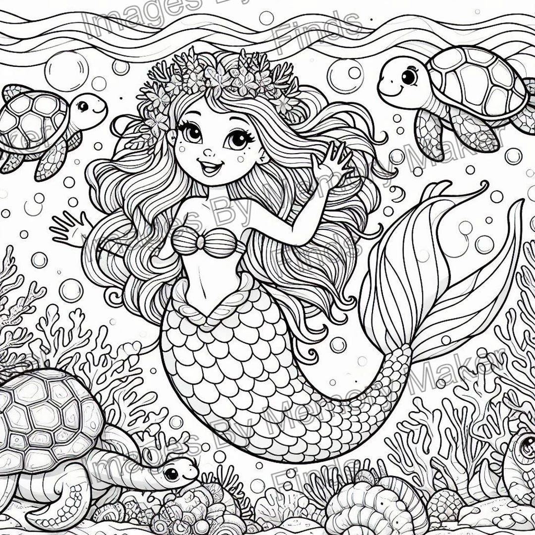 Mermaid Coloring Pages | Printable Ocean Fantasy Art | Digital Download ...