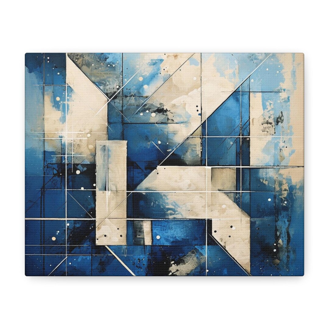 Digital Download Geometric Abstract Blue Cream Beige Black, Wall Art ...