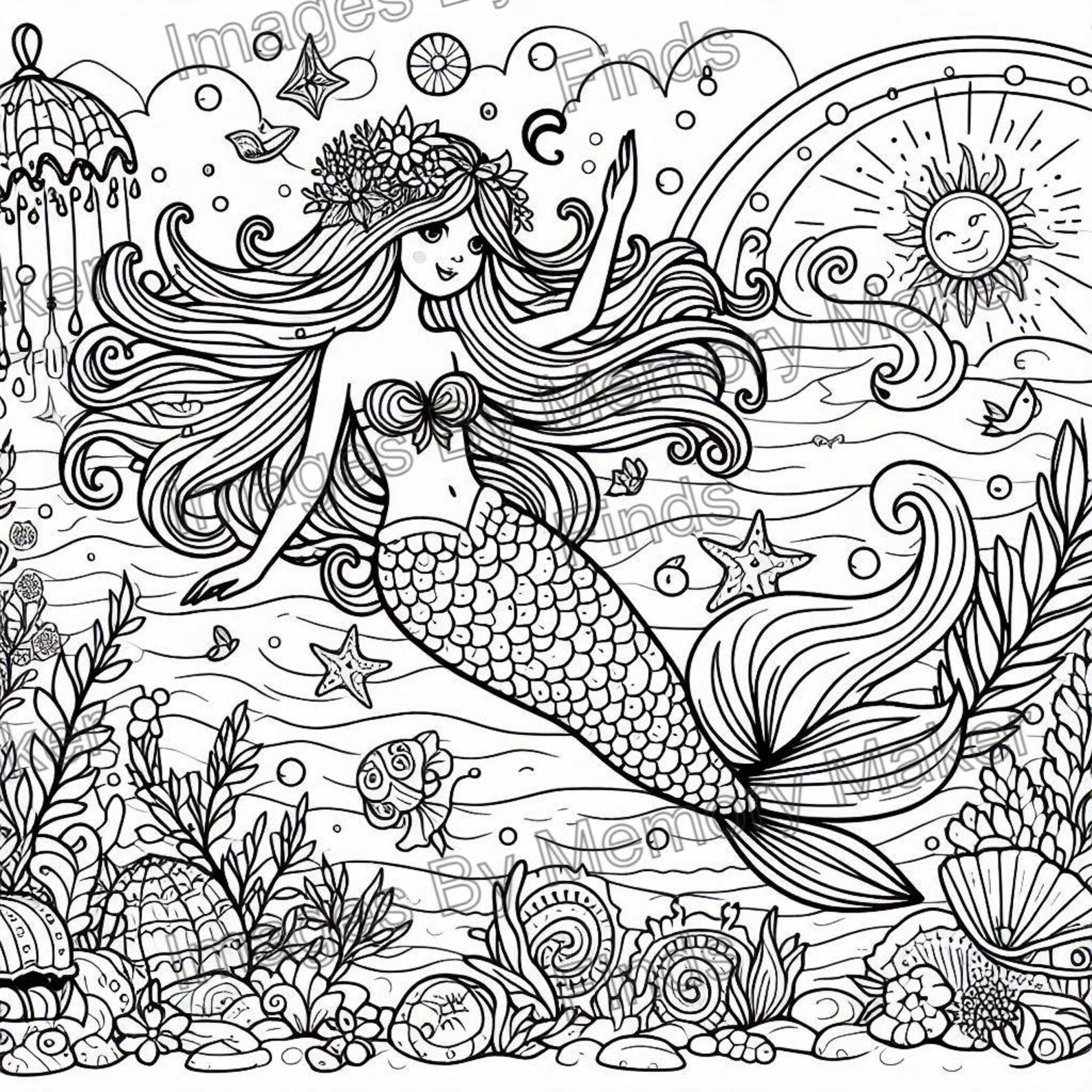Mermaid Coloring Pages | Printable Ocean Fantasy Art | Digital Download ...