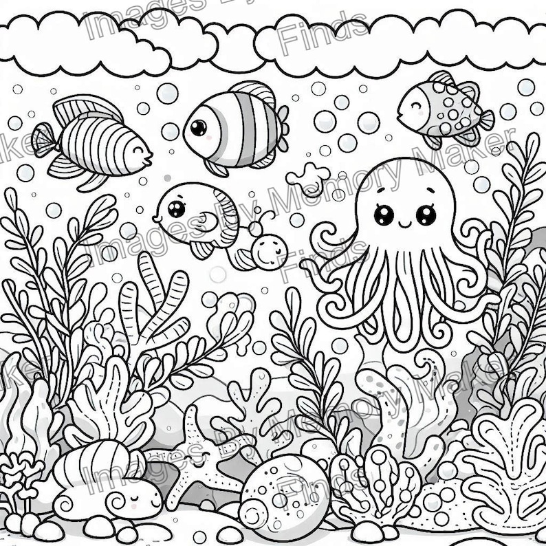 Underwater Coloring Pages | Printable Kids Activity | Digital Ocean Art ...
