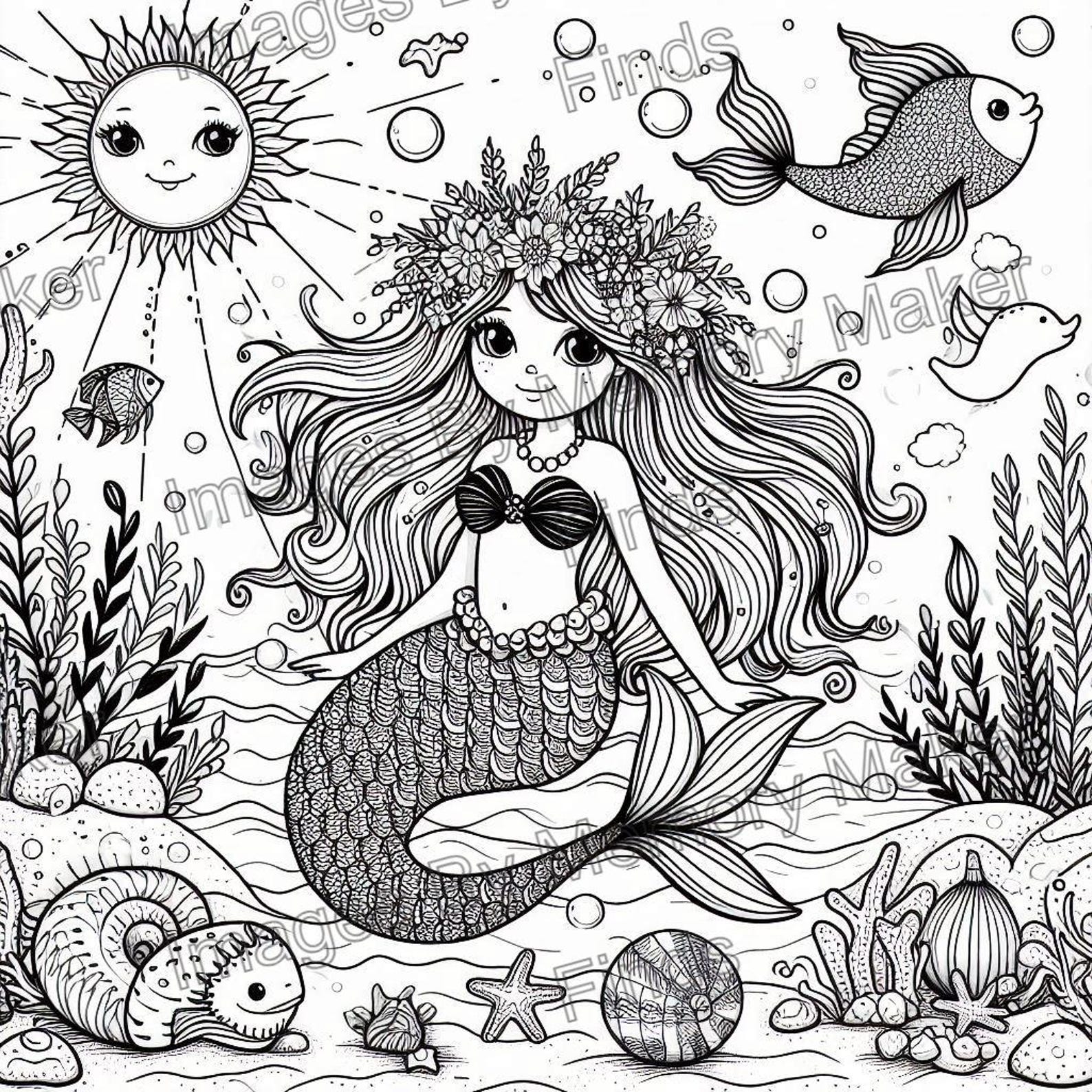 Mermaid Coloring Pages | Printable Ocean Fantasy Art | Digital Download ...
