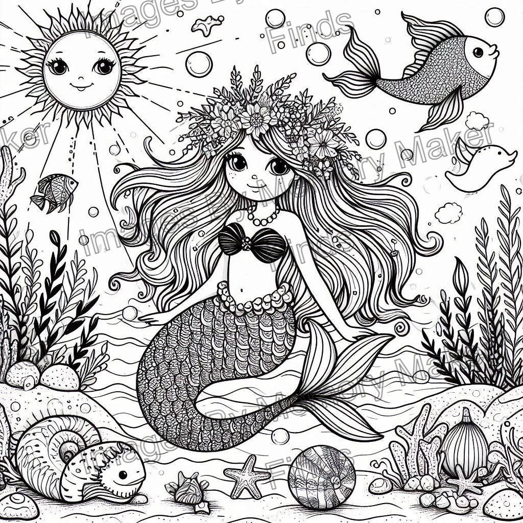Mermaid Coloring Pages | Printable Ocean Fantasy Art | Digital Download ...
