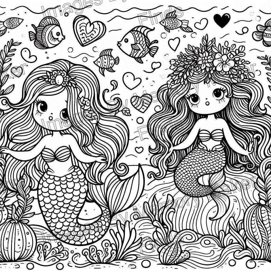 Mermaid Coloring Pages | Printable Ocean Fantasy Art | Digital Download ...