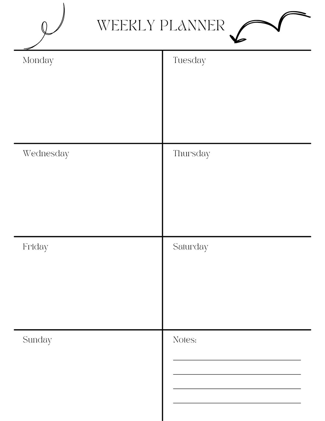 Plain Weekly Planner Editable | Digital Download | Planners - Etsy