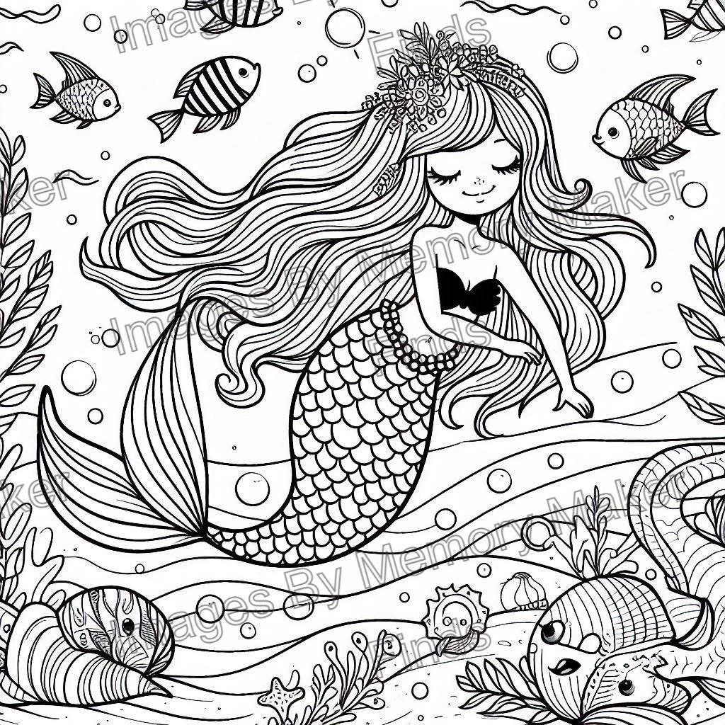 Mermaid Coloring Pages | Printable Ocean Fantasy Art | Digital Download ...