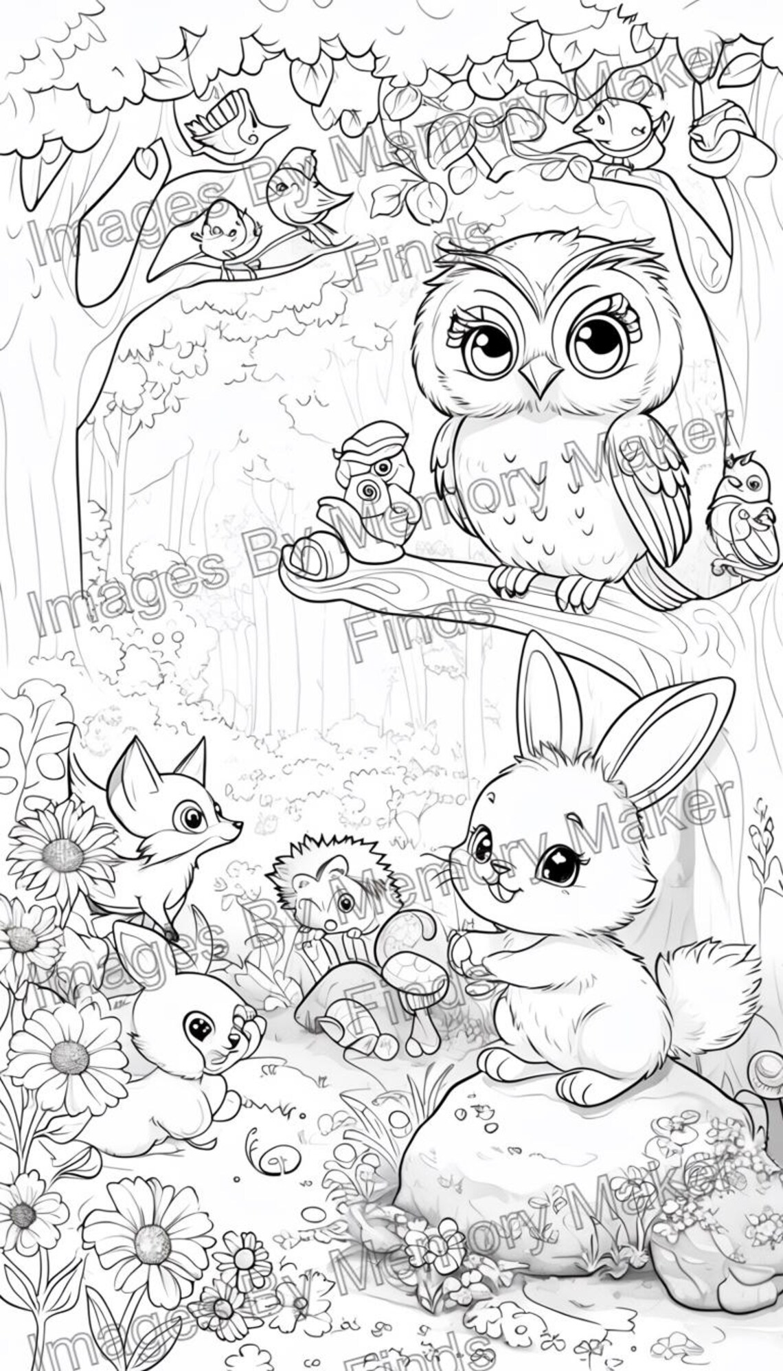 Woodland Animals Coloring Page | Forest Scene Printable (instant ...