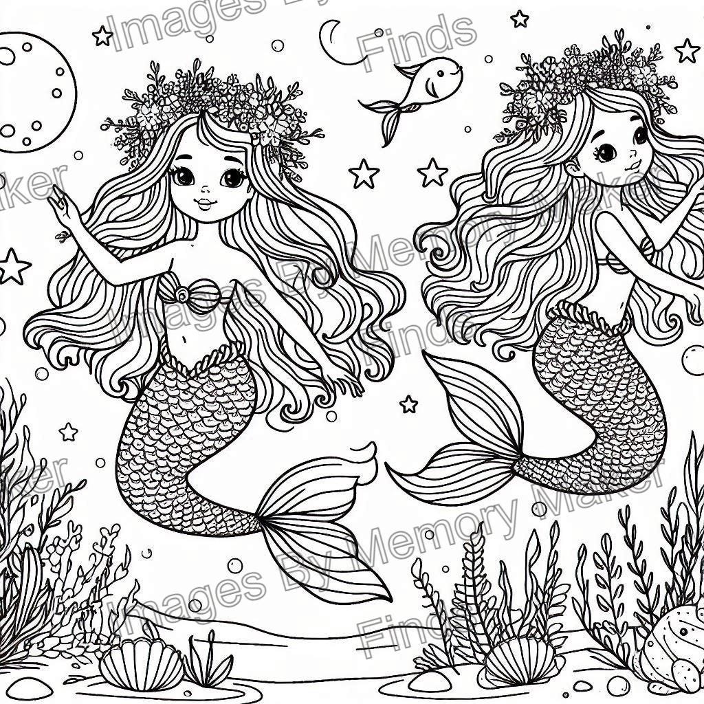 Mermaid Coloring Pages | Printable Ocean Fantasy Art | Digital Download ...