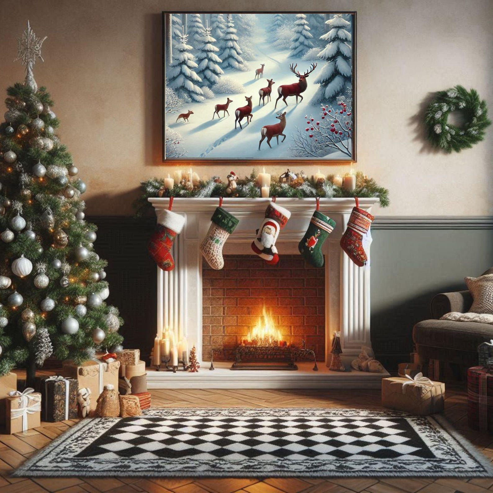 Christmas Winter Wonderland Art Printable | Holiday Wall Art | Reindeer ...