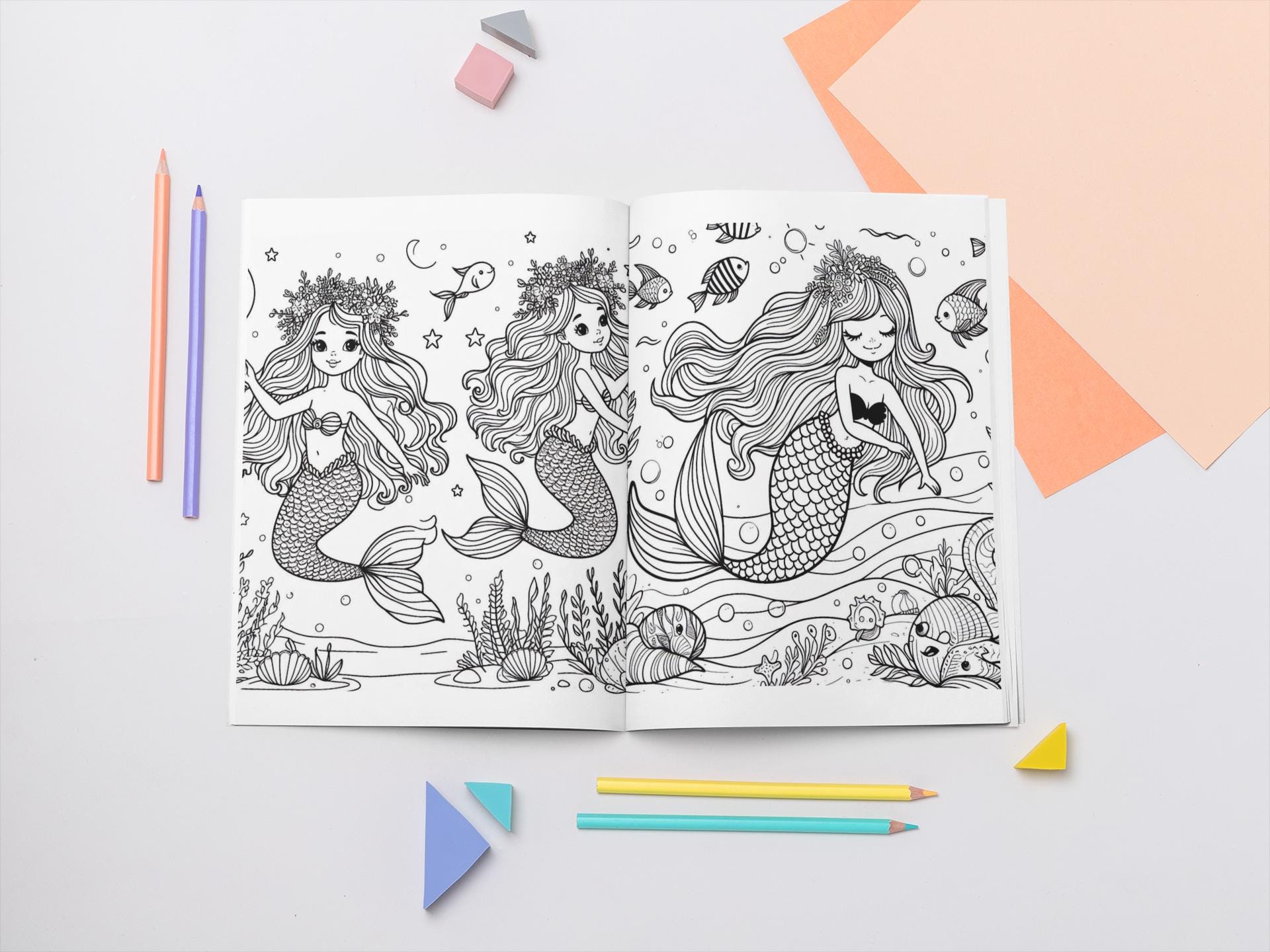 Mermaid Coloring Pages | Printable Ocean Fantasy Art | Digital Download ...