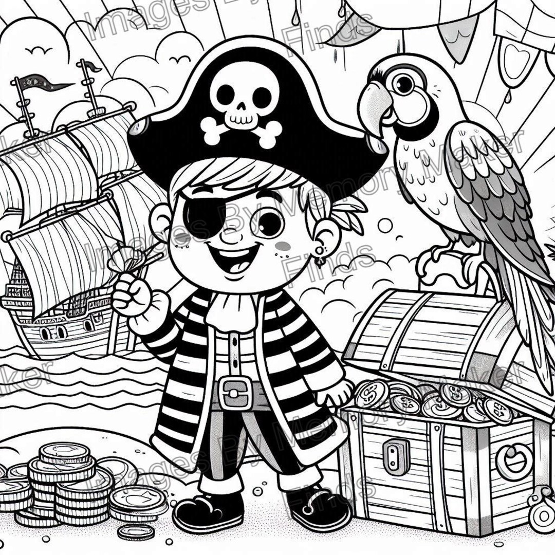 Pirate Coloring Pages | Printable Treasure Hunt Art | Digital Download ...