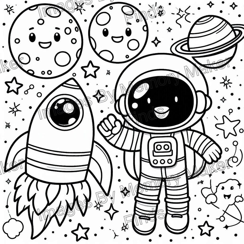 Outer Space Coloring Pages | Printable Kids Activity | Digital Download ...