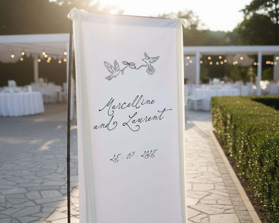 Wedding Welcome Fabric Sign, Custom Linen Banner for Elegant Ceremony ...