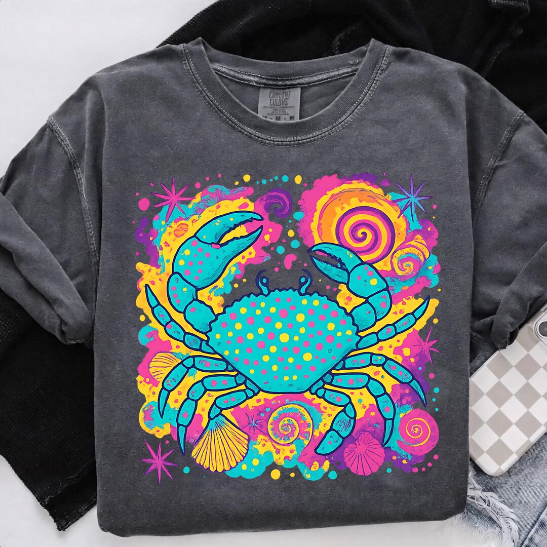 Neon Crab PNG, Bright Coastal Summer Crab Png, Groovy Beach Print ...