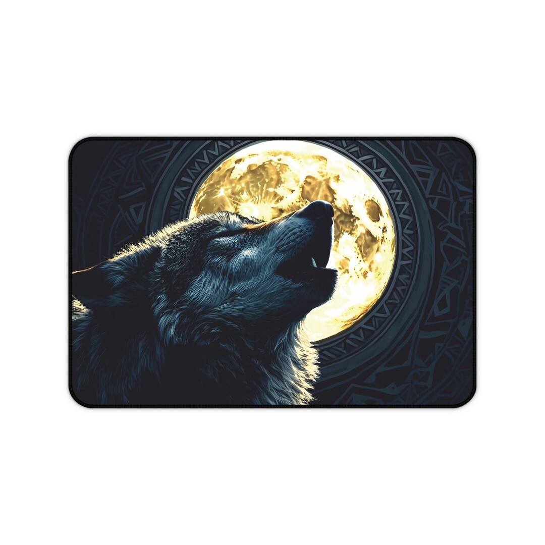 Wolf Desk Mat, Lunar Wolf Mouse Pad, Full Moon Gaming Mat, Animal Print ...