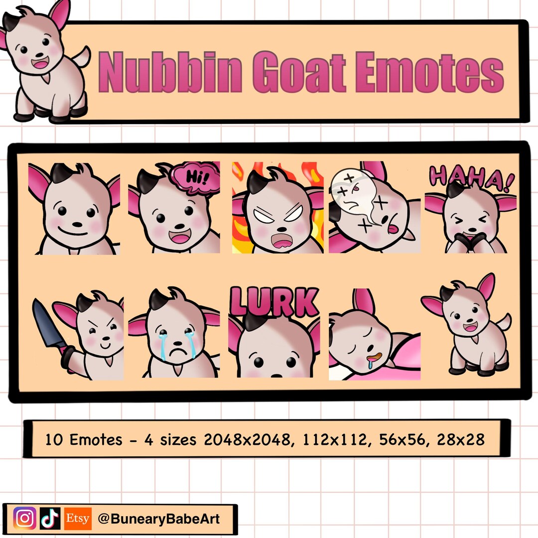 Kawaii One Horn Goat, Nubbin Goat, 10 Pack Emotes, Twitch/discord, PNG ...