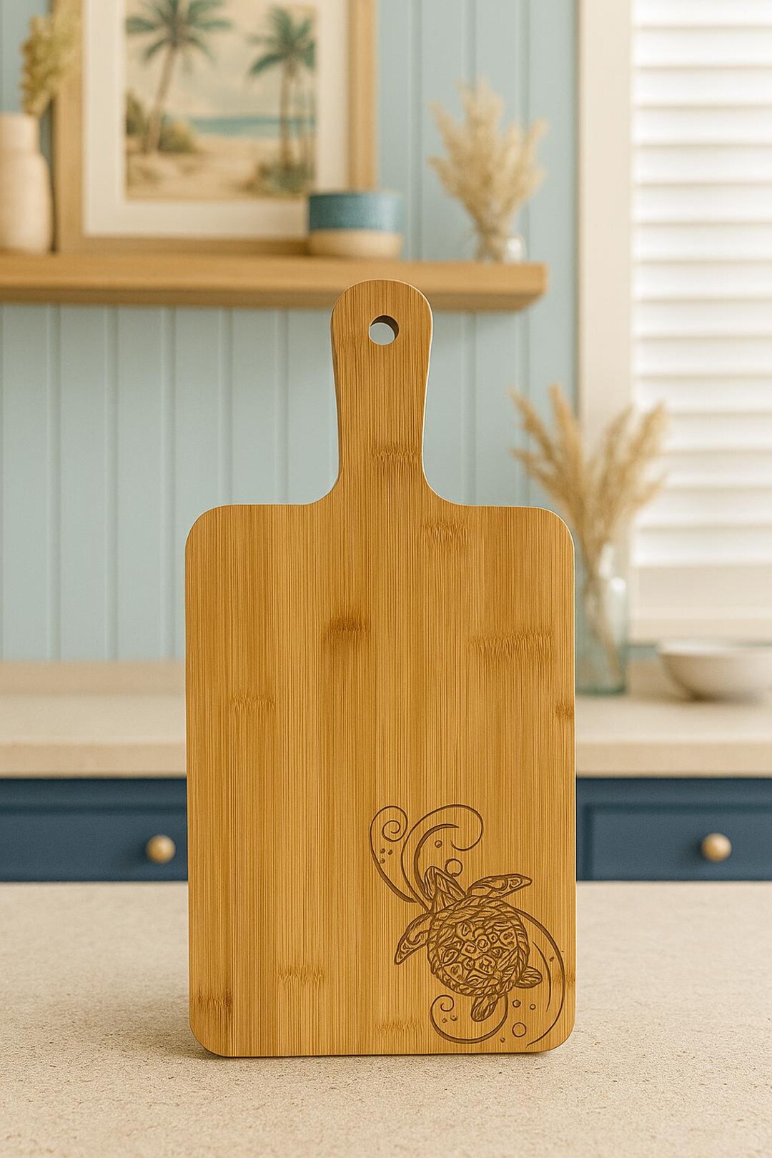Engraved Sea Turtle Bamboo Cutting Board – Ocean Decor, Coastal Kitchen ...