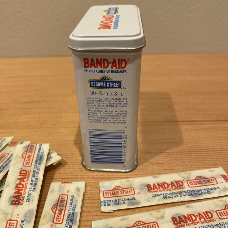 1990 Sesame Street Metal Band Aid Box, Johnson + Johnson Tin and 13 ...
