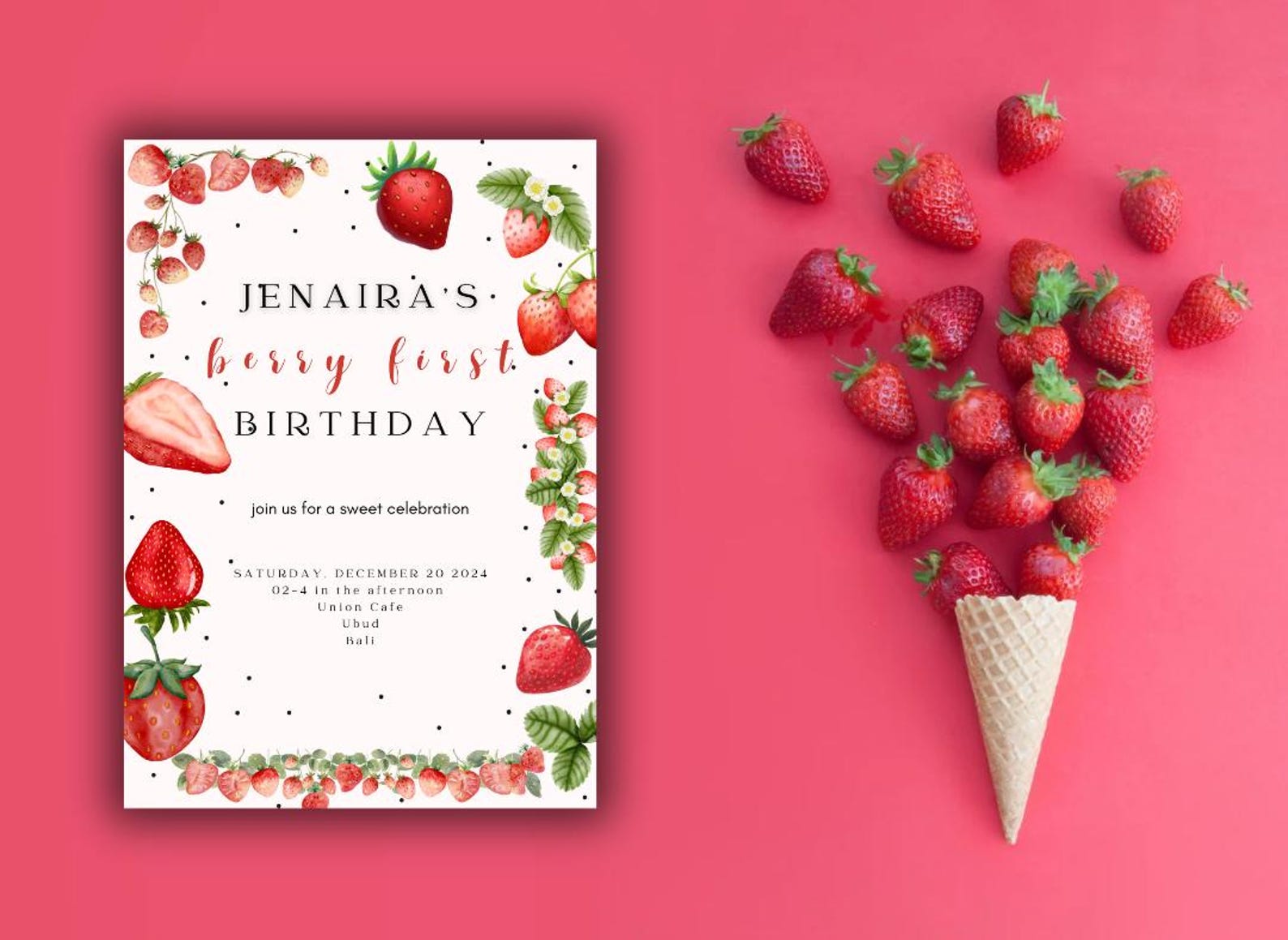 Berry Birthday Theme, Digital Birthday Invitations, Digital Invitation ...