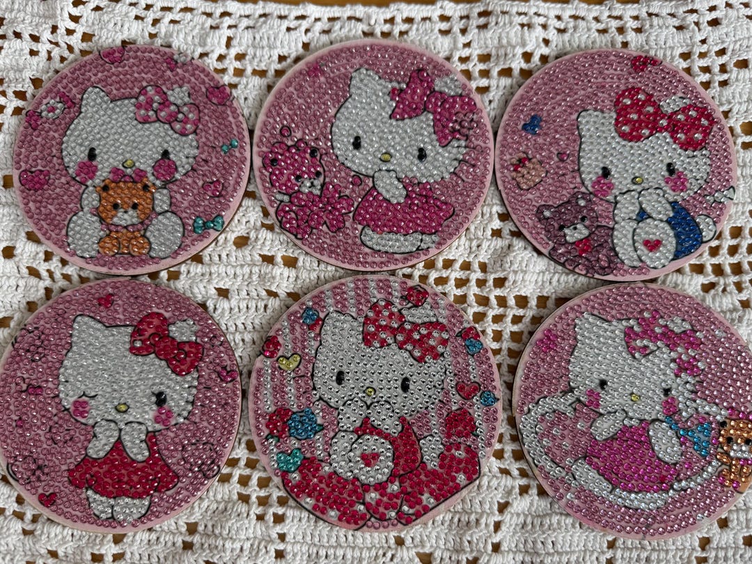 Hello Kitty - Completed Diamond Art Coaster Set With Holder- Sealed - Etsy