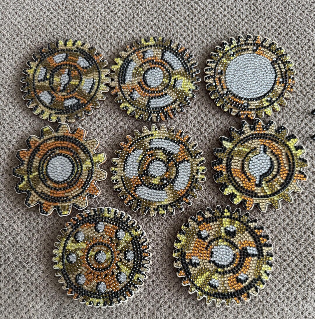 Set of 8 Steampunk Gears Mechanical Coasters Completed Diamond Painting ...