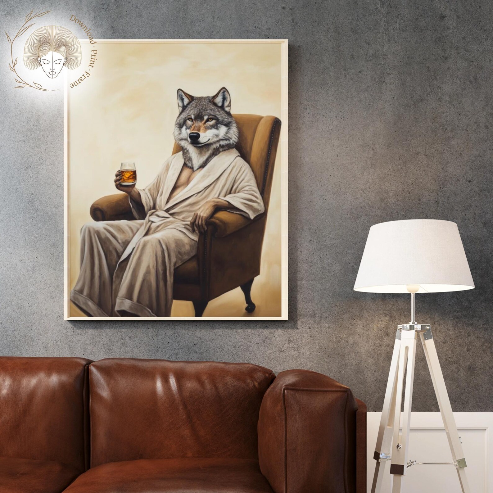 Elegant Wolf in Bathrobe Art Print: Funny Animal Portrait (digital ...