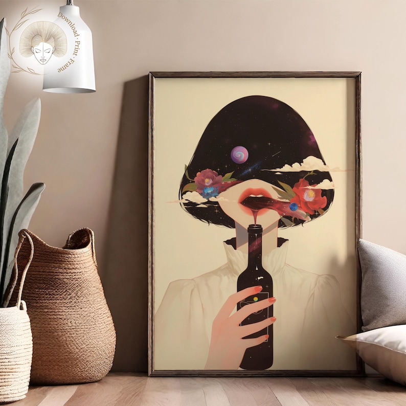 Surreal Woman Portrait Art Print, Modern Abstract Illustration, Cosmic ...