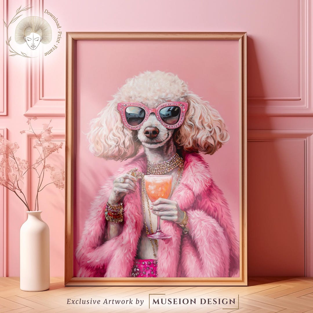 Glamorous Poodle Art Print | Sassy Pink Poodle Portrait | Funny Fashion ...