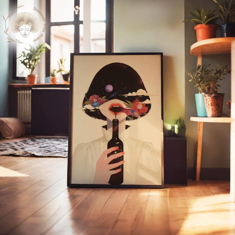 Surreal Woman Portrait Art Print, Modern Abstract Illustration, Cosmic ...