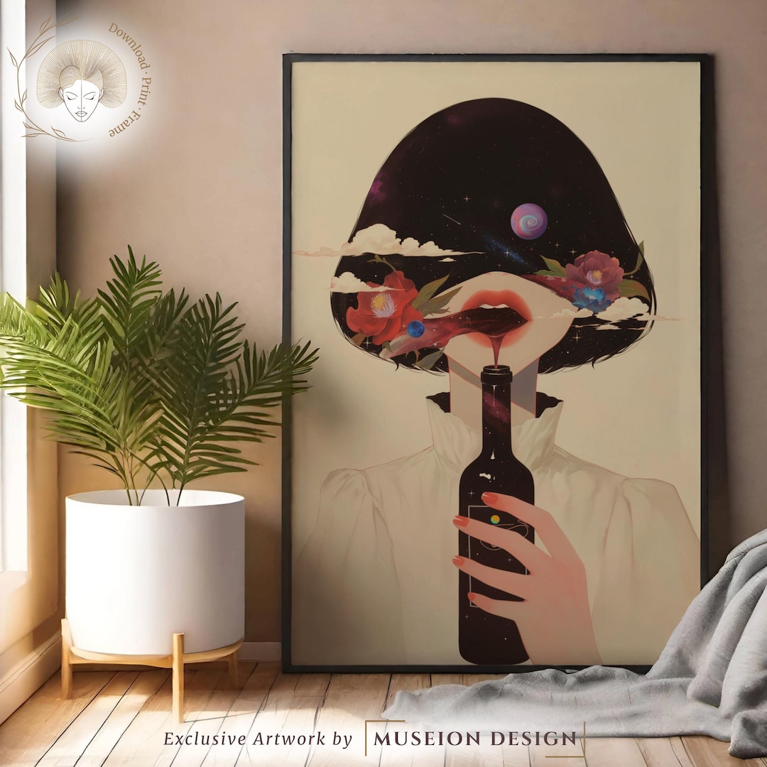 Surreal Woman Portrait Art Print, Modern Abstract Illustration, Cosmic ...