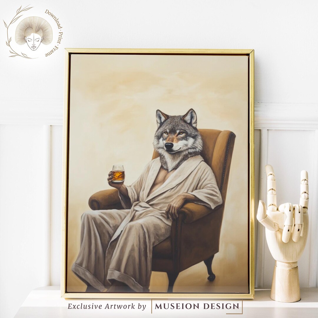 Elegant Wolf in Bathrobe Art Print: Funny Animal Portrait (digital ...