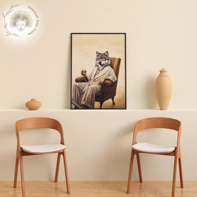 Elegant Wolf in Bathrobe Art Print: Funny Animal Portrait (digital ...