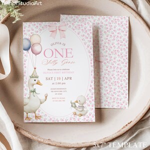 Silly Goose 1st Birthday Invitation: Pink Floral, Editable Canva ...