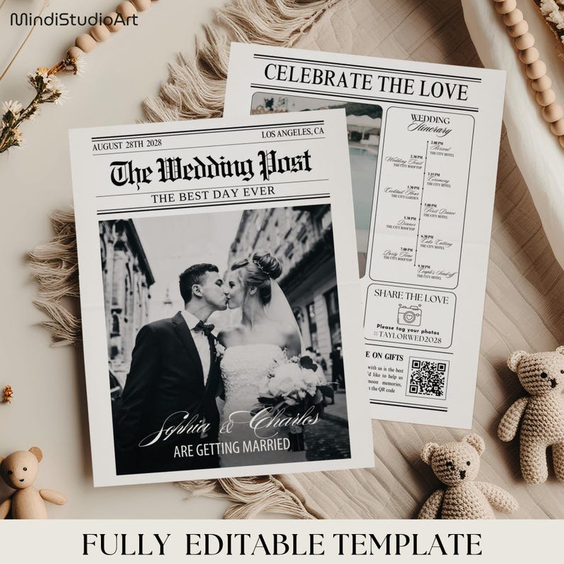 Wedding Newspaper Template With Photo: DIY Itinerary Program (digital ...