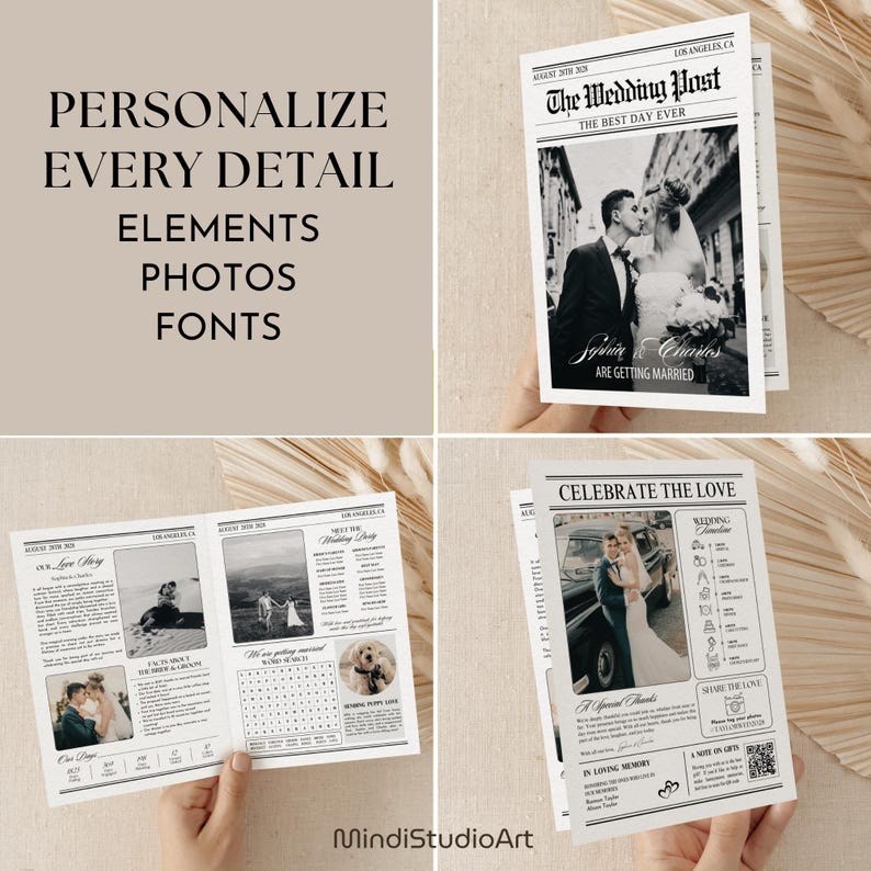 Wedding Newspaper Template With Photo: DIY Itinerary Program (digital ...