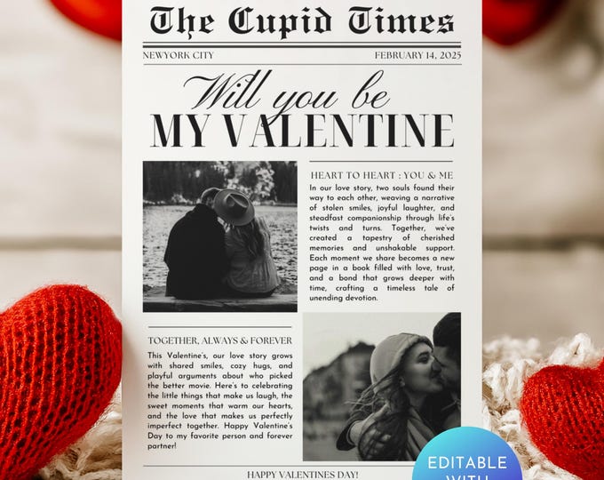 Valentines Day Newspaper Template Canva, Editable Valentine Newspaper ...