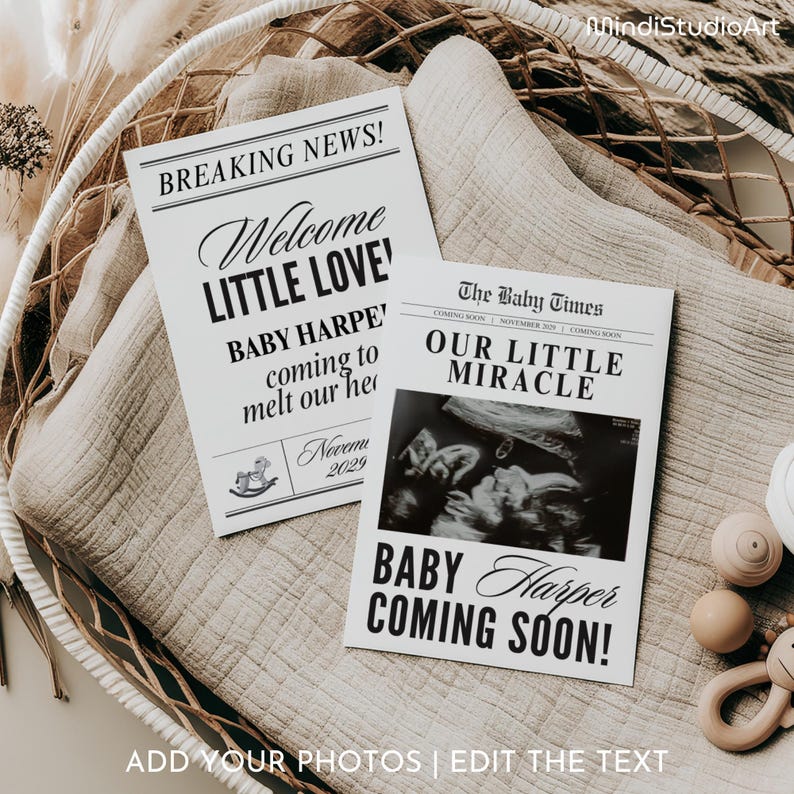 New Baby Announcement Newspaper | Canva Large Newspaper Pregnancy ...