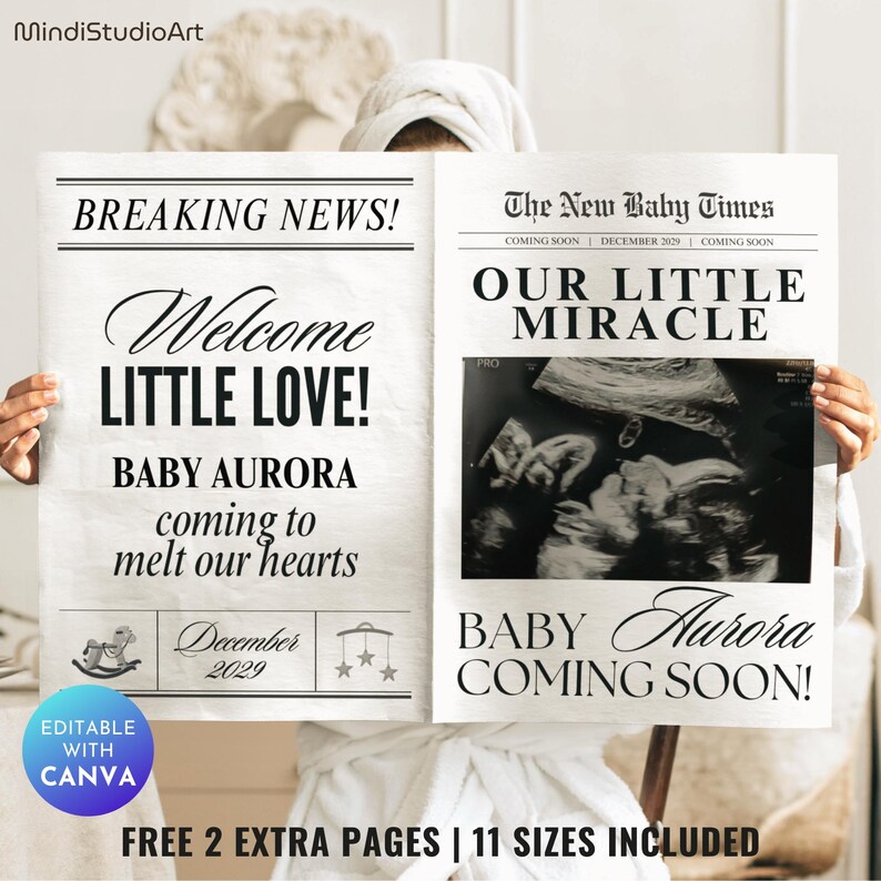 Baby Announcement Newspaper Template: Editable Canva Design (digital ...